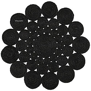 Agro Richer Black Circle Design Hand Braided Home Living Room Round Shape Carpet Living Room Farmhouse Carpet Rug (150x150 CM (5x5 Sq.Feet))