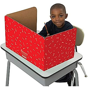 Really Good Stuff Standard Privacy Shields for Student Desks – Set of 12 - Matte - Study Carrel Reduces Distractions - Keep Eyes From Wandering During Tests , Red With School Supplies Pattern