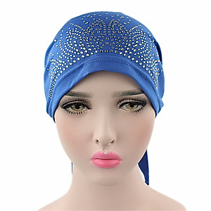 Qhome Womens Rhinestone Head Scarf Head Wrap Chemo Cap Spandex Bandana Du Rag