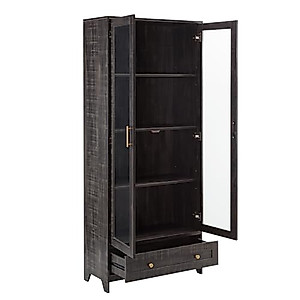 Home Source Display Storage Cabinet in Black with Glass Doors