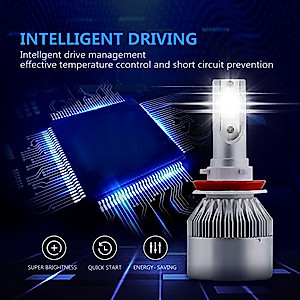 Dewkou Pack-2 H11/H8/H9 LED Bulbs Combo, Plug-and-Play Replacement Bulbs 6000K Cool White, 3800 Lumens Super Bright Conversion Kit