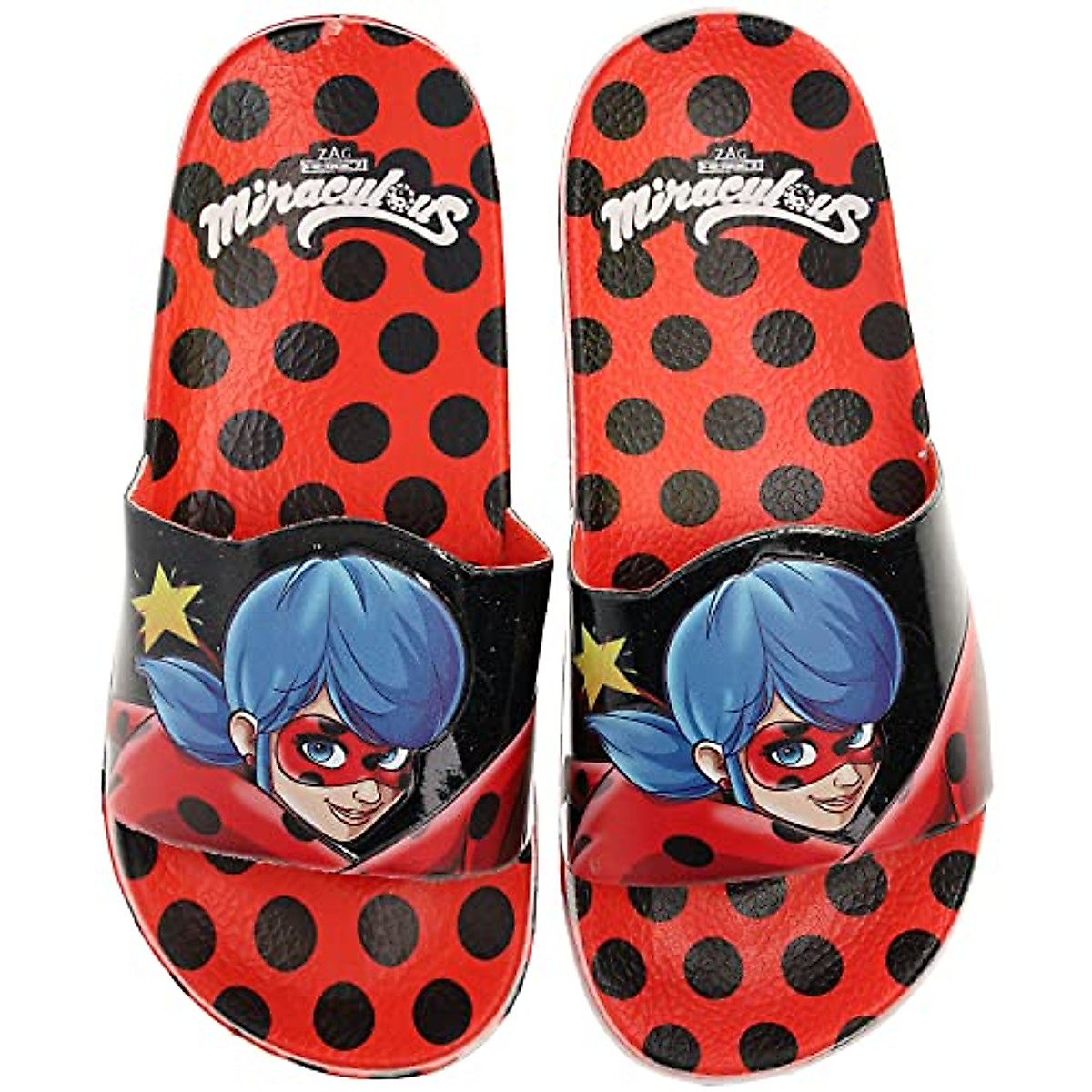 Miraculous Ladybug Girls' Sport Sandals, Comfort Casual Sport Slide, Black/Red, Little Kid Size 12/13