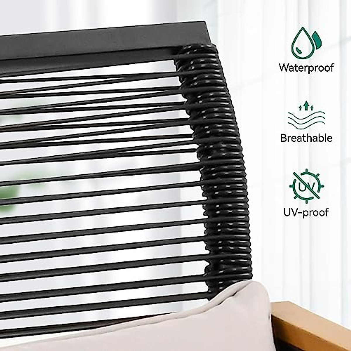 YITAHOME Patio Furniture Wicker Outdoor Loveseat, Rattan Conversation Loveseat for Backyard, Balcony and Deck with Wooden Armrest, Off-White Cushions (Black)