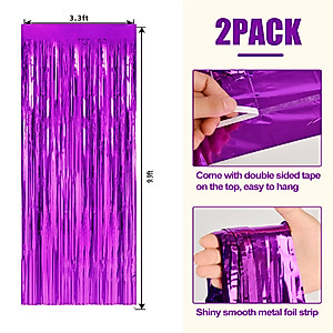 2 Pack 3.3 ft x 9.9 ft Purple Tinsel Curtain Party Backdrop Decorations, Metallic Foil Fringe Backdrop Door for Bachelorette Party Decorations,Purple Streamers,Purple Birthday Backdrop
