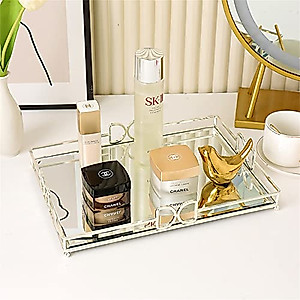HAIGOUER Glass Perfume Tray Elegant Looking Silver Tray Large Silver Tray Decorative 10”x 14”x 2”