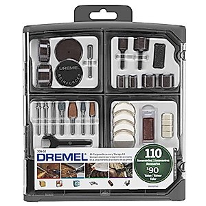 Dremel 709-02 110-Pieces All-Purpose Rotary Tool Accessory Kit- Includes a Carving Bit, Sanding Drums, Grinding Stones, Cutting Discs, and a Storage Case , Gray