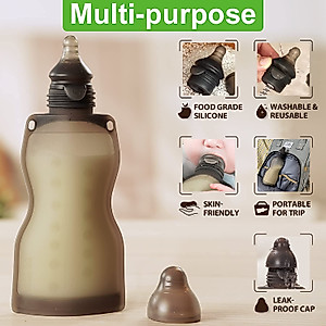 haakaa Silicone Breast Milk Storage & Feeding Bags (9oz,1pcs with Teat) - Soft & Washable Baby Feeding Pouch, Squeezable Baby Food Storage Bag for Self-Feed