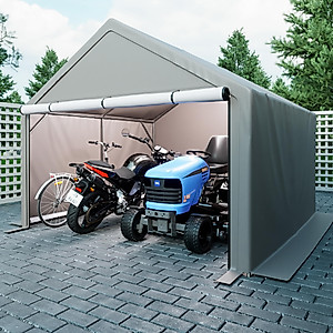 10x10 ft Portable Outdoor Storage Shelter Shed, Heavy Duty Storage Garage Shed with Roll-up Doors Shelter for Garden Tool, Lawn Mower, Motorcycleand, Bike - Gray