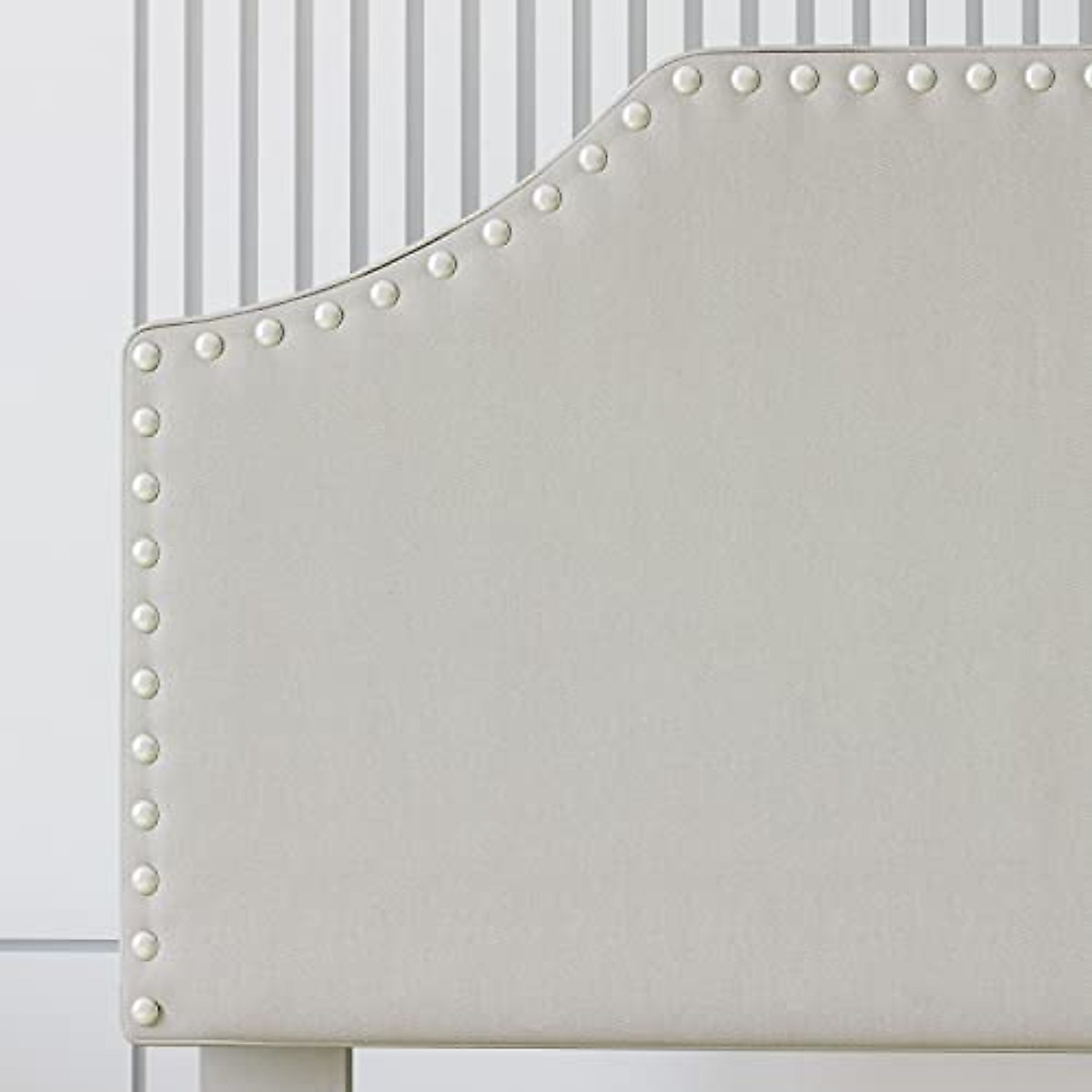 LIKIMIO Twin Bed Frames, Upholstered Platform Bed Frame with Height Adjustable Headboard with Nailhead Trim, No Box Spring Needed/Wood Slat Support/Noise-Free, Beige