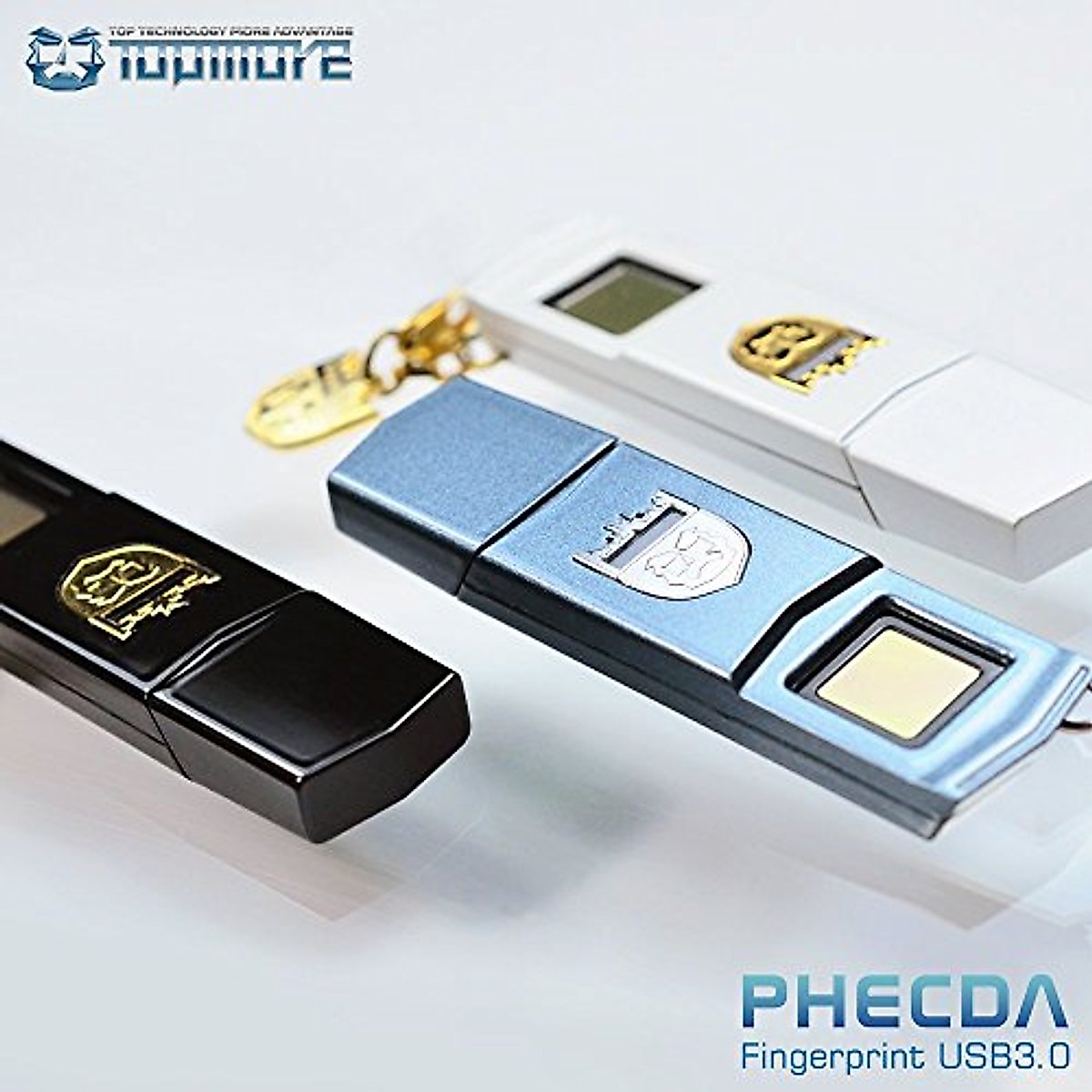 TOPMORE Phecda Fingerprint Recognition USB3.0 Flash Drive Fingerprint ID Security Flash Disk Biometric Fingerprint Reader Memory Stick (16GB, White & Gold)