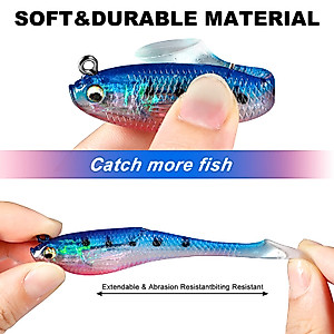 PLUSINNO Fishing Lures, Trout Pike Walleye Bass Fishing Jig Heads, Pre-Rigged Soft Swimbaits with Ultra-Sharp Hooks, Bass Lures with Paddle Tail, Fishing Bait for Saltwater & Freshwater…