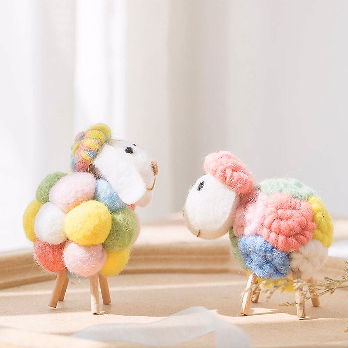 Cute Lamb Hanging Decoration,Felted Wool Sheep Decor,Christmas Tree Decorative Hanging Ornament Sheep Plush Decorative(B 6 x 6 x 11cm)