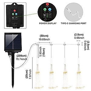 4 Pack Solar Firework Lights 480 LED With USB Charging Remote Starburst Lights 8 Modes Hanging Fairy Light Christmas Decorative Hanging Star Lights for Wedding Party Patio Garden Decoration Warm White