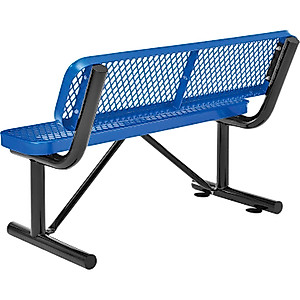Global Industrial 48" L Outdoor Steel Bench with Backrest, Expanded Metal, Blue