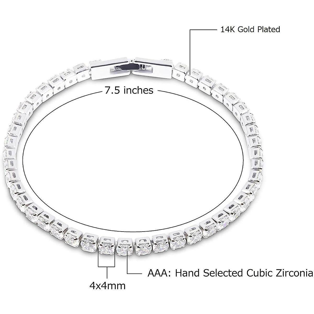 Savlano 14K Gold Plated Cubic Zirconia Round 4MM Classic Tennis 7.5 in Bracelet For Women (3 Pack Tri-Color Set)