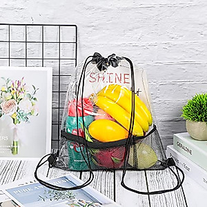 Riakrum 20 Pack Clear Drawstring Bags Bulk, Clear Drawstring Stadium Approved, Waterproof Sling Bag, PVC Plastic String Backpack for Travel, Sporting Events, Concerts, Festival, Beach, Swimming