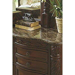 Signature Design by Ashley North Shore Ornate 9 Drawer Dresser with Marble Inlay Top, Dark Brown