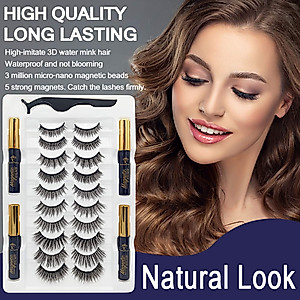 4 Tubes Magnetic Eyeliner and Lashes Kit, Upgraded 3D Magnetic Eyelashes with Eyeliner Kit with Applicator,Magnetic Lashes Natural Look, Easy Eyelash to Apply,Magnet Eyelashes 10 Pairs.