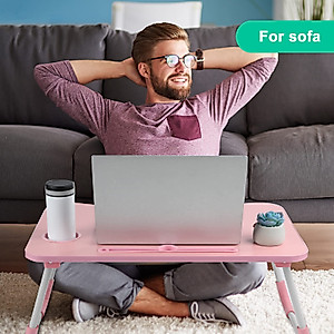Laptop Desk, Laptop Bed Table, Breakfast Tray, Portable Foldable Laptop Desk, Laptop Table for Bed and Sofa Student Bed Desk Small Foldable Table Lap Desk for Laptop (Pink)