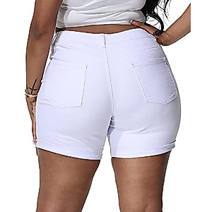 Gboomo Womens Plus Size White Jean Shorts Casual Denim Shorts High Waisted Fold Hem Short Jeans with Pockets 18W