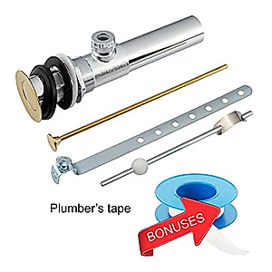 Artiwell Sink Pop-Up Drain Stopper Assembly with Lift Rod and Overflow, Solid Brass Lavatory Pop Up Drain Assembly for Bathroom Vanity Sink, All Brass Construction (Polished Brass)