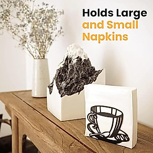 Paper Napkin Holder Stand for Kitchen Tables and Counter Tops | Black Galvanized Napkin Caddy | Coffee House Restaurant Décor (Coffee Cup)