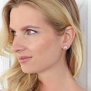 Mariell Rose Gold Cubic Zirconia Crystal Clip-On Earrings, 10mm CZ Stud for Brides, Birthday Gift