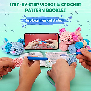 Crochet Kit for Beginner, Crochet Starter Kit w Step-by-Step Video Tutorials, Crochet Kit for Beginners, Beginner Crochet Kits for Adult Kid Women Men Complete Kit Included (Axolotl 2Pack)