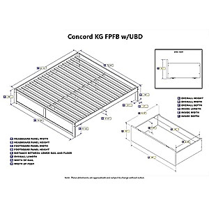 AFI Concord King Platform Bed with Flat Panel Footboard and Urban Bed Drawers in Walnut