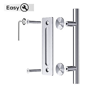 EaseLife 12" Stainless Steel Sliding Barn Door Handles and Pulls Flush Hardware Set, Double Sided, Brushed Finish, Easy Install, 2 Pack