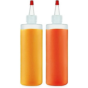 Condiment Squeeze Bottles, 8 OZ Empty Squirt Bottle, Red Top Cap, Leak Proof - for Ketchup, Mustard, Syrup, Sauces, Dressing, Oil, Arts & Crafts, BPA FREE Plastic - Perfect for Kitchen - 2 PACK
