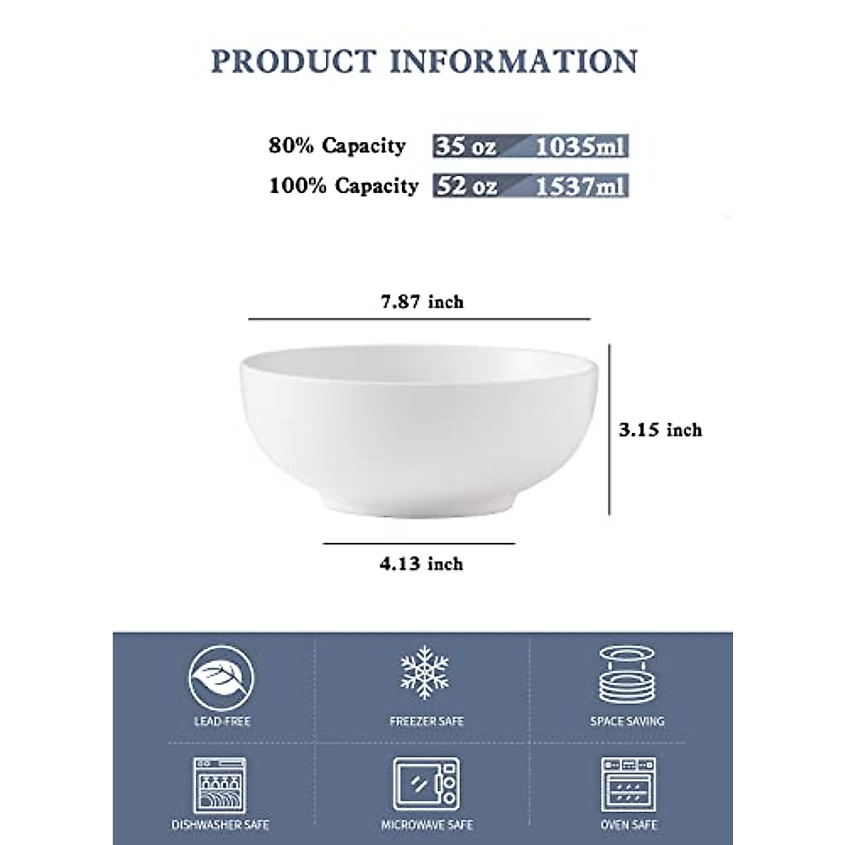 Kanwone Large Serving Bowls - 52 Ounce, Porcelain Salad Bowls, Pasta, Soup Bowls, Set of 2, Serving Dishes for Entertaining, Microwave and Dishwasher Safe, Matte White