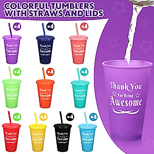 Dandat 40 Pcs Thank You Gifts 16 oz Colorful Tumbler with Straw and Lid Plastic Reusable Cups Thank You Mug Tumbler Water Bottle Cold Drink Travel Mug for Adults Birthday Party, 10 Colors