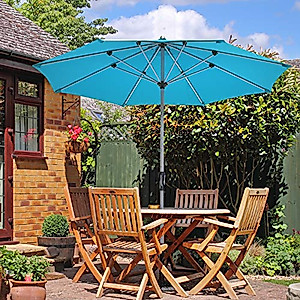 Tangkula 9 ft Patio Umbrella, Outdoor Market Table Umbrella with 1.5¡± Aluminum Pole, 8 Sturdy Ribs & Crank for Garden, Lawn, Deck, Backyard & Poolside (Turquoise)