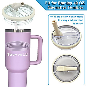 40 OZ Tumbler Lid Replacement for Stanley Quencher, 2 Pack Flip Straw Replacement Lids with 2 Straws for 40 OZ Tumbler, Spill Proof Tumbler Lids for Stanley Cup, Black