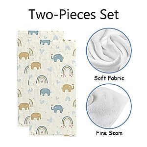 Hand Bath Towels 2 Pack Rainbow and Elephant Absorbent Face Fingertip Towels for Bathroom Kitchen Gym Spa Soft Hair Drying Cloth Quick Dry, 30 x 15 Inch