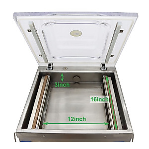 TECHTONGDA Vacuum Seal Machine Package Tool Stainless Steel Single Chamber for Meat Fruit Vegetable with Wheels Sealing Length 16inch