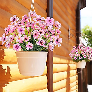 TURNMEON 8 Bundles Fake Flowers Outdoor Silk Flower UV Resistant Faux Flowers Shrubs Plastic Artificial Flowers Outside Fake Plants for Hanging Planters Porch Home Window Spring Summer Decor(Pink)