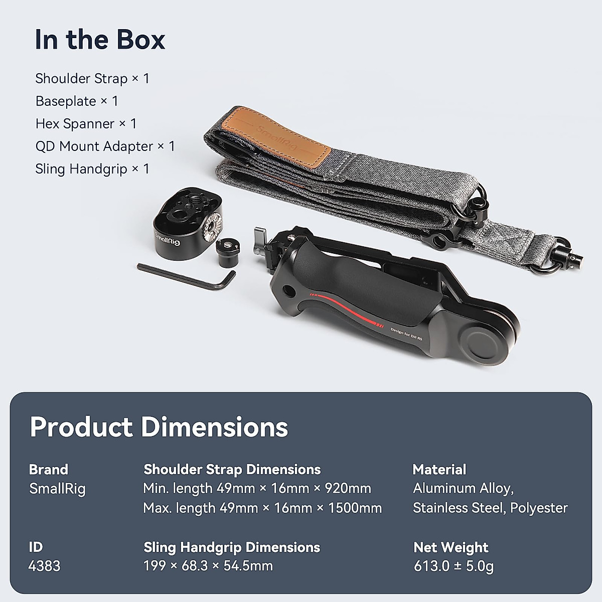 SmallRig Adjustable Sling Handgrip Gimbal Sling Handle w/Shoulder Strap for DJI RS 3 / RS 3 Pro ...