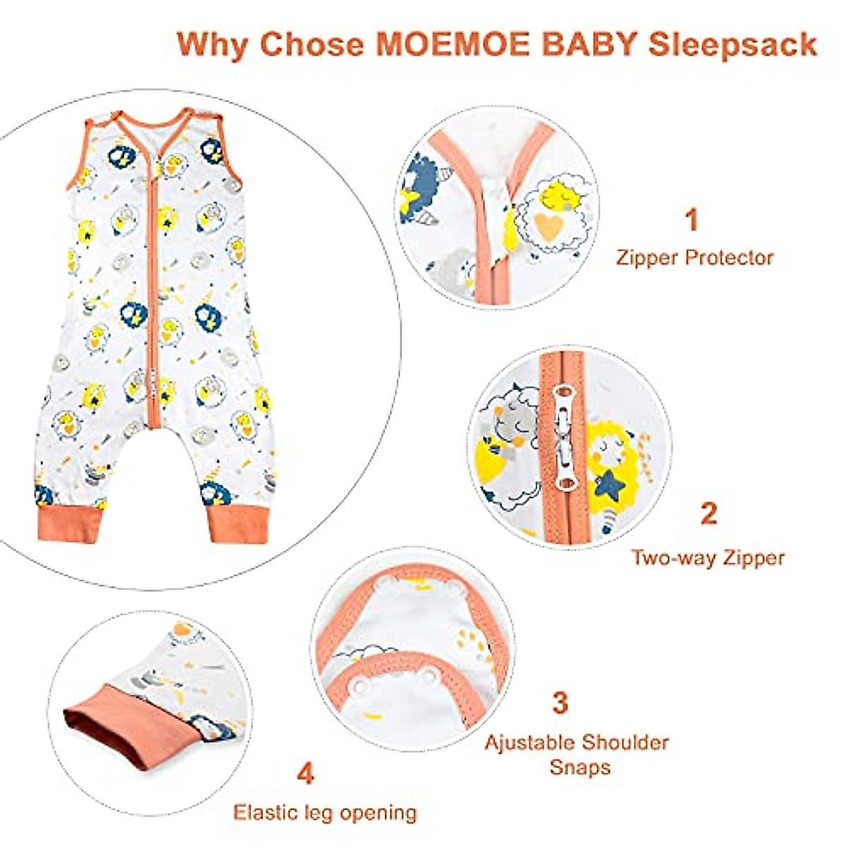 MOEMOE BABY Sleep Sack with Feet, Baby Sleeping Bag Sleeveless, Wearable Blanket Baby with Legs, Cotton Toddler Sleep Sack, 12Months - 7T
