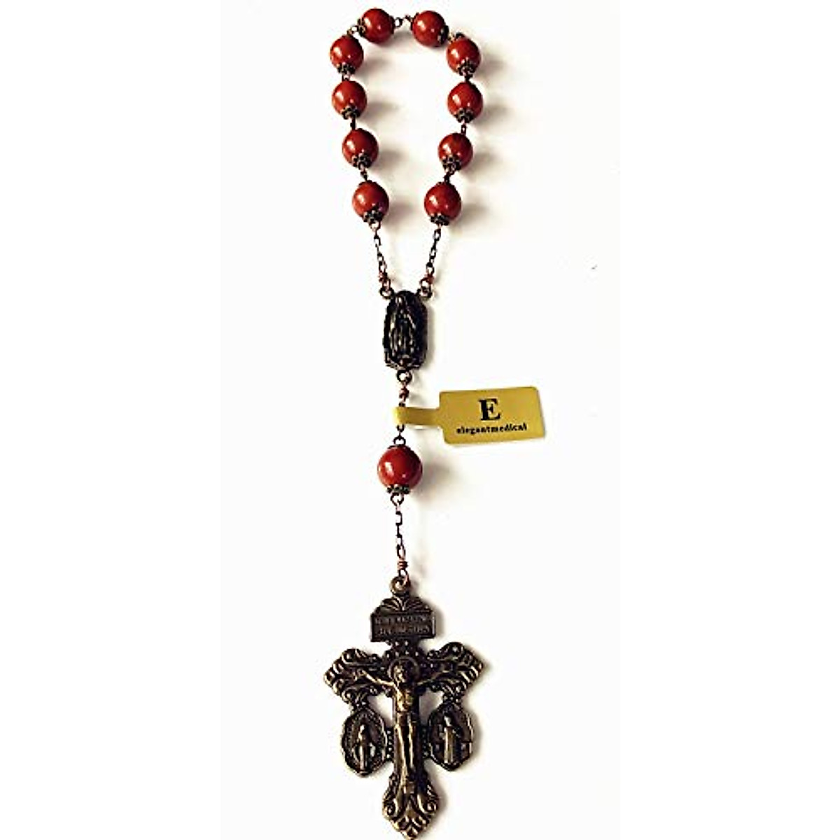 elegantmedical car rosary Carnelian Beads Catholic Prayer one decade rosary bracelet Bronze Pardon cross Gift