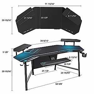 EUREKA ERGONOMIC Wing-Shaped Music Studio Desk 72" Large Gaming Desk with Led Lights Keyboard Tray Tower Holder for Streaming