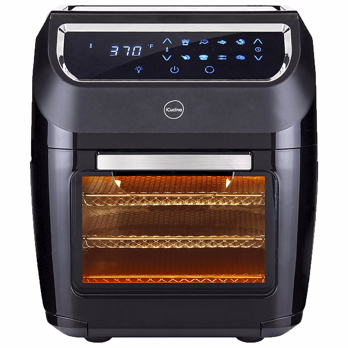 iCucina Digital Air Fryer, 10 Qt Air Fryer Oven with 8 Cooking Presets and Air Fryer Accessories, Chicken Rotisserie, Rotating Mesh Basket