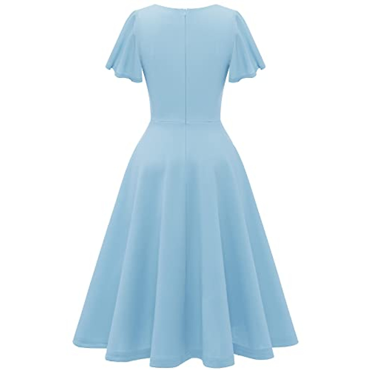 Church Dress Fit and Flare Modest Tea Party Dresses for Women, Tea Length Prom Graduation Homecoming Dress for Junior Teen, Semi Formal Wedding Guest Dress, Aline Cocktail Party Dress Blue L