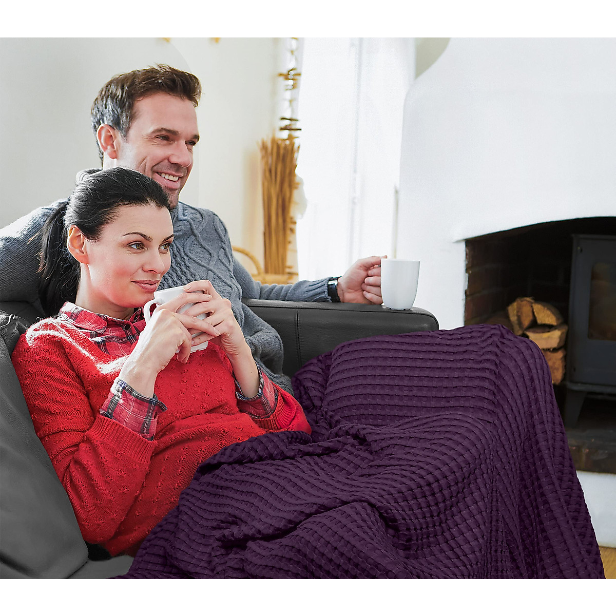 Utopia Bedding Plum 100% Cotton Waffle Blanket 300 GSM [Queen - 90x90 Inch] Soft Lightweight Breathable Bed Blanket for All Season