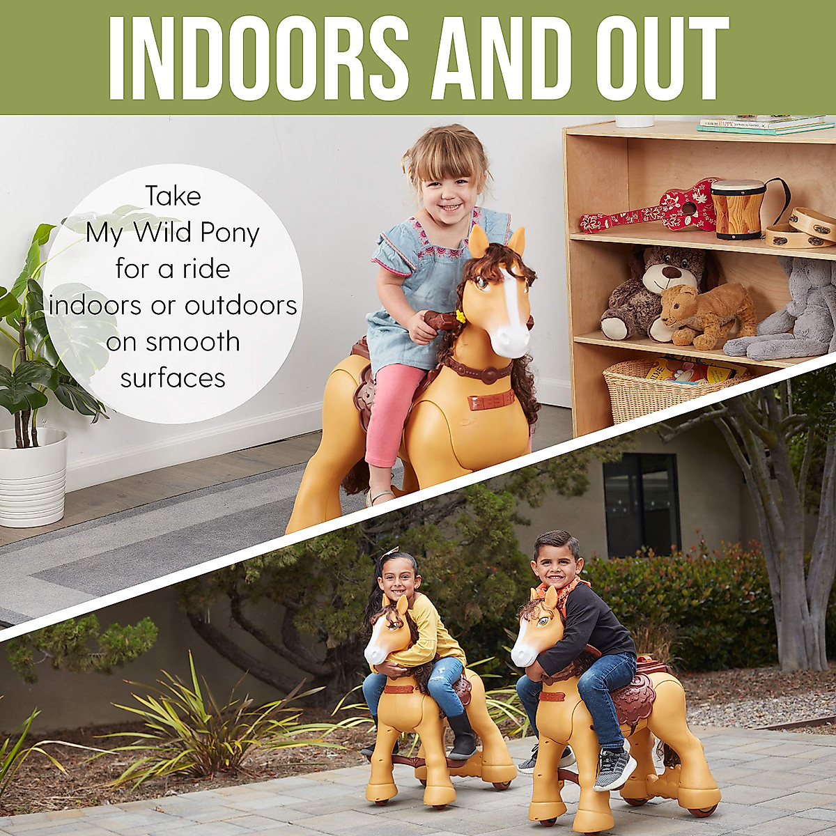 ECR4Kids My Wild Pony, Motorized Ride-On Horse for Kids, Walking Horse Toy with Wheels for Boys and Girls,12V Battery Powered Electric