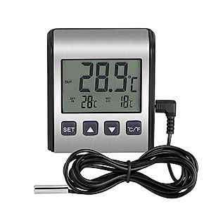 2 PCS Fridge Refrigerator Thermometer Freezer Thermometer high and Low Temperature Alarm Extra Sensor Big LCD Stainless Panel (2)