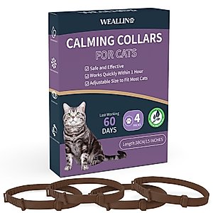 WEALLIN 4 Packs Calming Collar for Cats, Cat Calming Collar Anxiety Aggression Relief Stress Pheromone Collar for Cats, Cat Calming Products with 60 Days Long-Lasting Effect, Adjustable for Most Cat