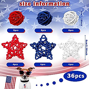 Yulejo 36 Pieces Vase Filler Wicker Rattan Balls Colorful Vase Filler for Home Decor Table Decorative Balls for Bowls Natural Rattan Balls for Holiday Party Decoration(Red, White, Round and Star)