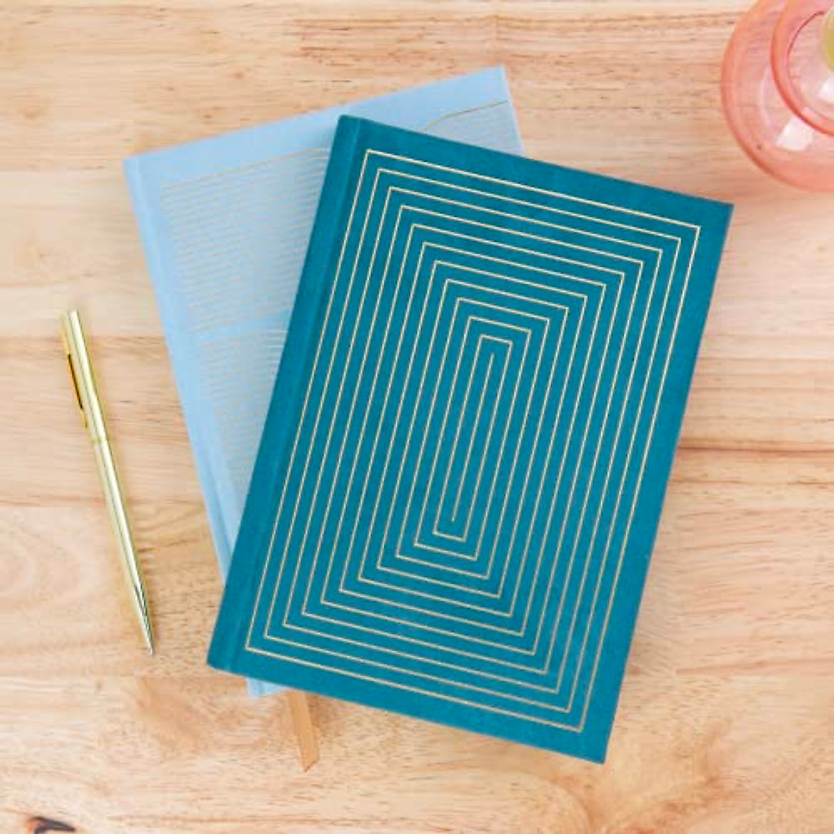 DesignWorks Ink Suede Cloth Hardcover Journal Notebook with 160 Lined Pages, Ribbon Bookmark, and Storage Pocket for Work, Writing, Journaling - Green Journal with Geometric Linear Box Design (JB58-1011)